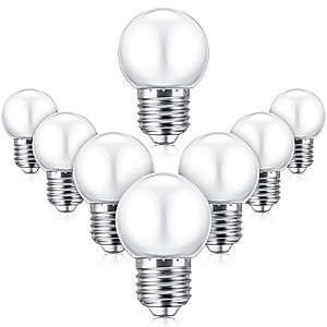LED Night Light Bulb 1 Watt Low Wattage LED Bulbs 7.5 Watt Equivalent 4511220 Lighting S11 White LED Lightbulb Small Globe with E26 Medium Base G45 2700k Not Dimmable for Outdoor Christmas, 8 Pieces
