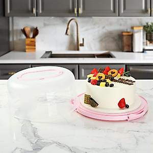 DZ CLAN Cake Carrier, Carrier Cupcake Holder with Cake Turntable, Cake Carrier with Lid and Handle(Pink)