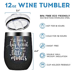 Teacher Appreciation Gifts for Women Men Best Teacher Gifts Teacher Birthday Gifts Teacher Tote Bag Canvas Teachers End of Year Thank you Christmas Present Teacher Wine Tumbler with Straw Black