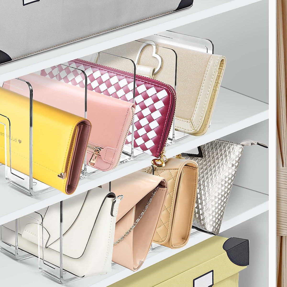 Vowcarol Clear Purse Storage Organizer, Mini Purse shelf for Closet, Small Clutch Purse Holder - 2 PACK