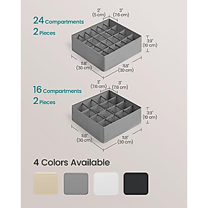 SONGMICS Set of 4 Drawer Organizers, Closet Organizers for Underwear, 80 Cells, Foldable Sock Holders, 11.8 x 11.8 x 3.9 Inches, for Storing Socks, Ties, Belts, Dove Gray URUS011G01