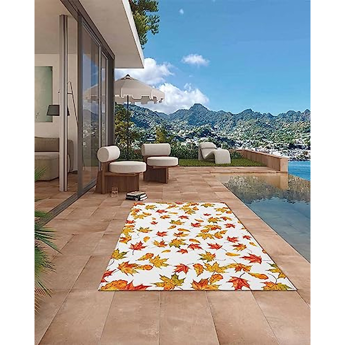 Fall Maple Leaf Outdoor Area Rug 4'x6',Patio Balcony Porch Front Door Camping Camper Deck Runner Rug,Washable Carpet Indoor Living Room/Kitchen,Hallway Floor Mat Thanksgiving Autumn Orange Leaves