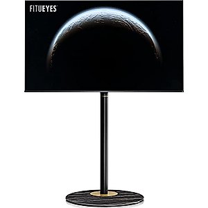 FITUEYES Design Corner TV Stand for 32"-65", Mid Century Modern Black TV Stand with Marble Textured Glass Base & Concealed Storage, Metal TV Stand Decor for Living Room, TV Floor Stand Master Series