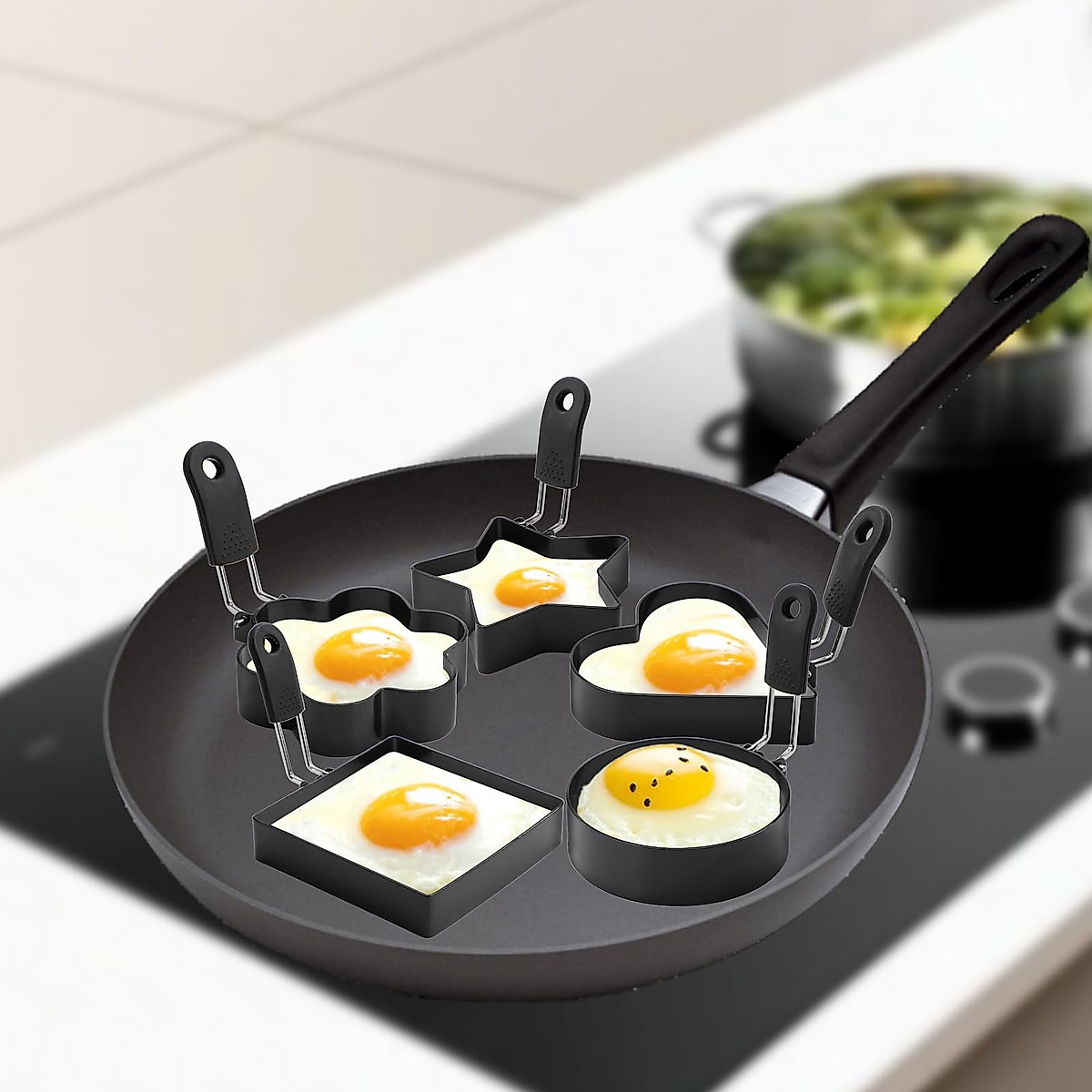 Egg Rings for Frying Eggs Nonstick 5 Packs Egg Ring Stainless Steel Pancake Molds Omelet And Egg Rings for Griddle