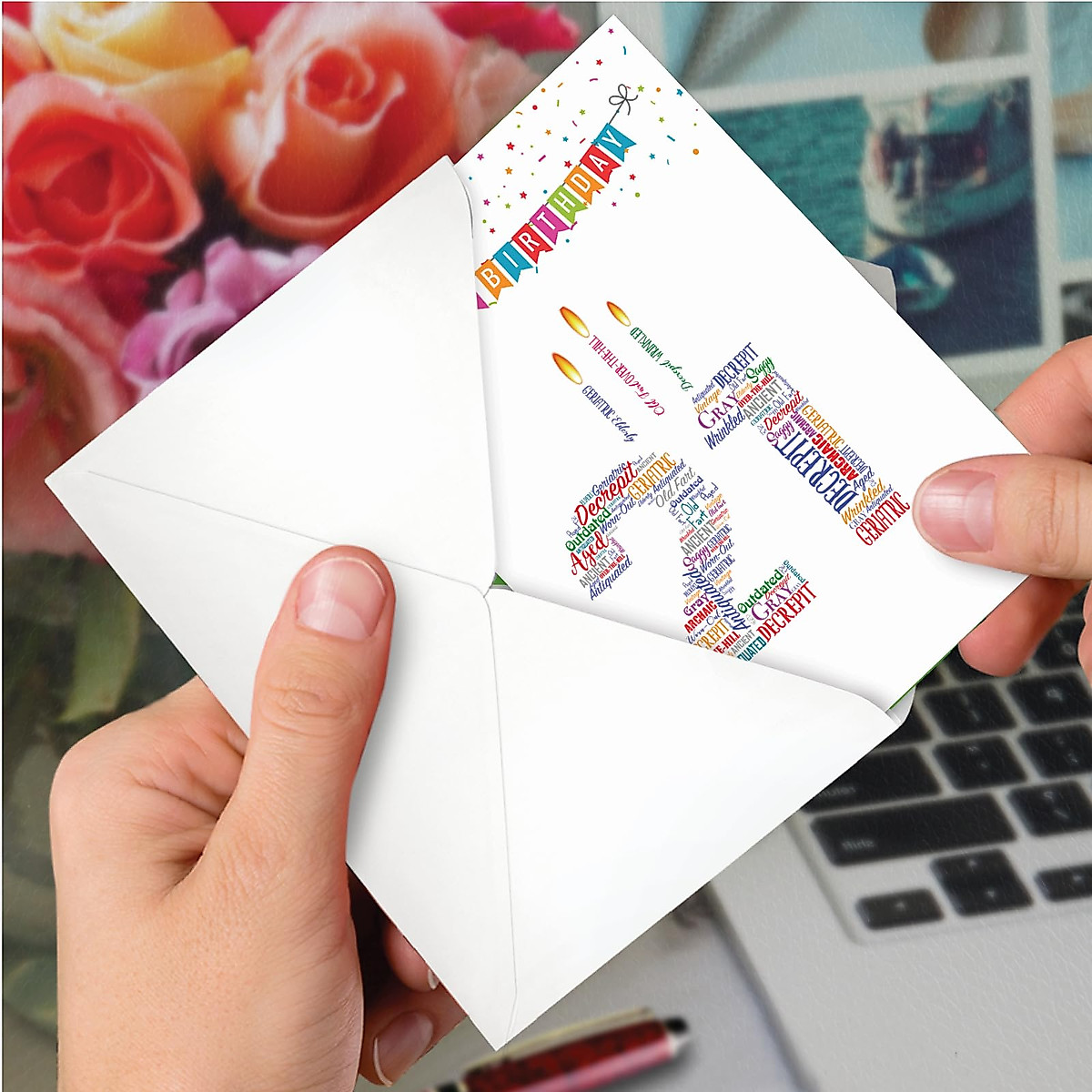 NobleWorks - 21st Happy Birthday Card Milestone - Fun Bday Celebration Notecard with Envelope, 21 Year Old Congrats - Word Cloud 21 C9406MBG