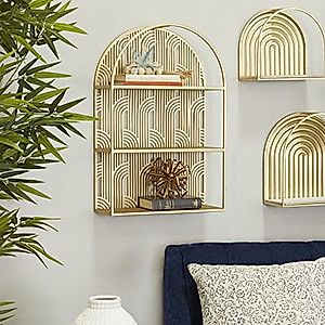 CosmoLiving by Cosmopolitan Metal Arched 3 Shelf Wall Shelf, 16" x 6" x 24", Gold