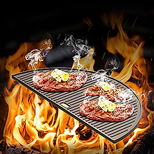 18" Half Moon Cast Iron Reversible Griddle for Kamado Joe KJ-23RHC Classic II, KJ23NRHCI Classic III, KJ23RH Classic I, Stand-Alone Classic, Large Big Green Egg, Kamado Grill Replacement Part