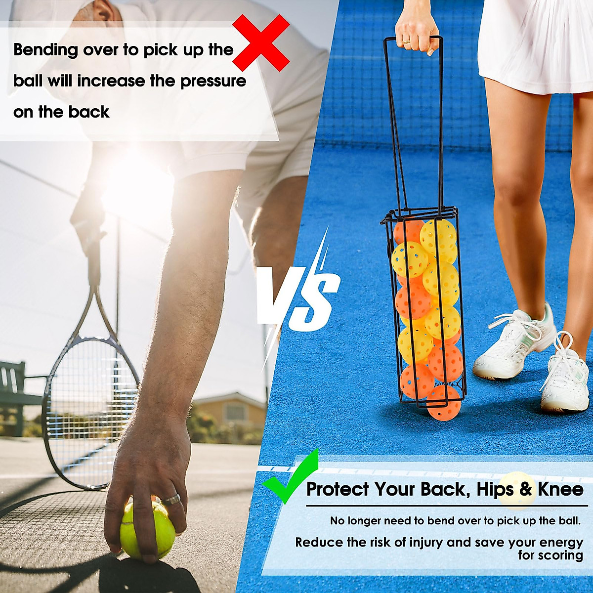 THEHUAYUE Pickleball Ball Retriever, 16-Piece Set, Plastic, Big