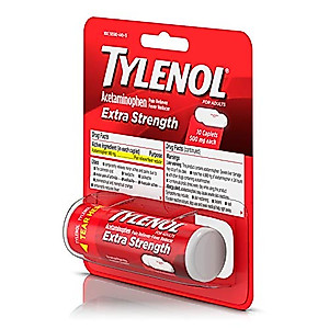 Tylenol, Extra Strength Caplets with 500 mg Acetaminophen Pain Reliever Fever Reducer ct, Multicolor, 10 Count