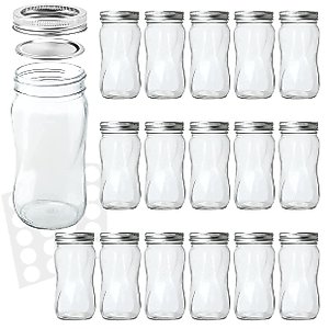 KAMOTA Mason Jars 16 OZ With Regular Lids and Bands, Ideal for Meal Prep, Jam, Honey, Wedding Favors, Shower Favors, DIY Spice Jars, 12 PACK, 20 Whiteboard Labels Included