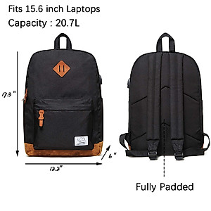 LACATTURA College Backpack, Lightweight Laptop Book Bag, Black