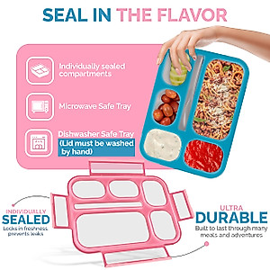 Bento Lunch Box Kids & Adult: Leakproof Lunch Containers for Boys & Girls with 6 Compartments - School, Daycare, Meal Planning Portion Control Container, BPA-Free Boxes, Utensils, Blue & Pink Set