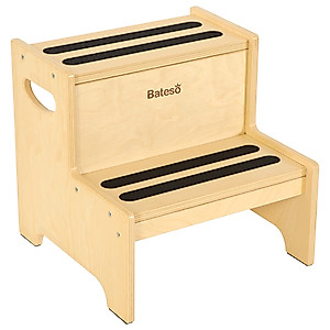 Bateso Step Stools for Kids, Wooden Toddler Step Stool for Bathroom Sink with Safety Anti-Slip Mat and Strip, Assembly Easily, Sturdy Kid Step Stool for Brushing Teeth, Kitchen, Toilet Potty Training