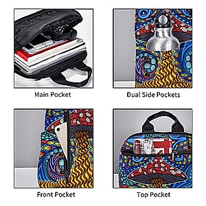 Supdreamc Psychedelic Mushroom Art Daypack Backpack Durable Polyester Multipurpose Anti-Theft Shoulder Bag Big Capacity Gym Outdoor Hiking Backpack With Smooth Zippers