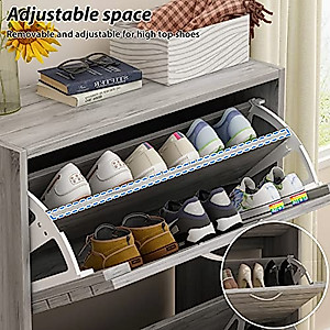 AGOTENI Shoe Cabinet, Grey Narrow Shoe Cabinet with 3 Flip Doors & Adjustable Shelf, Modern Shoe Storage Cabinet for Entryway Hallway (22.4”W x 9.4”D x 42.3”H)
