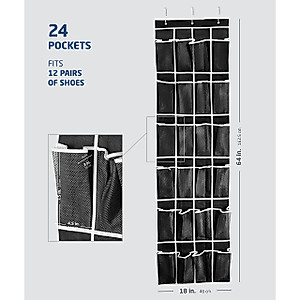 ZOBER Over The Door Shoe Organizer - 24 Breathable Pockets, Hanging Shoe Holder for Maximizing Shoe Storage, Accessories, Toiletries, Laundry Items. 64in x 18in