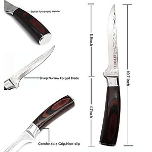 Kitory Boning Knife Forged Filleting Knife Razor sharp High-Carbon Stainless Steel Ergonomic Pakkawood Handle Professional Trimming Knife 7 INCH for Meat and Poultry