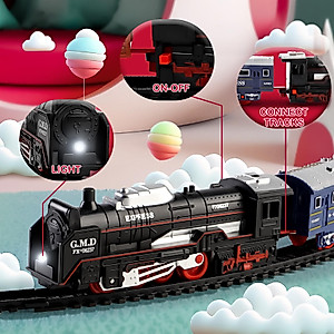 deAO Christmas Train Set Toys for Kids, Toy Train Track Locomotive Engine Battery Powered Railway Kits with Road Signs and Tracks Birthday Gifts for Age 3 4 5 6 7