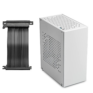 Aluminum Mini ITX Case with PCIe Riser, JOYJOM Mini PC Case, SFF Small Form Factor PC Case, TX Computer Gaming Case Supports GPU Graphics Card (White)