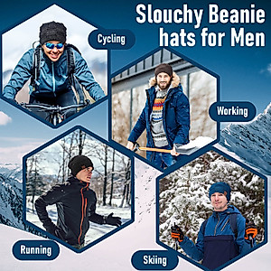 Hercicy 6 Packs Slouchy Cap for Men Women Warm Baggy Winter Hats Thick Lined Knit Unisex Skull Stocking Beanie Cap(Mixed Colors)
