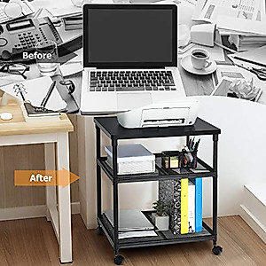 Tangkula 3-Tier Printer Stand Printer Cart, Multifunctional Utility Cart w/ Ample Storage Space, 360° Swivel Rolling & Lockable Wheels, Sturdy Iron Frame, Adjustable Heights, Organizer for Office