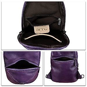 Genuine Leather Sling Bag for Women Sling Backpack Retro Chest Shoulder Vintage Handmade Hiking Crossbody Purse (Purple)
