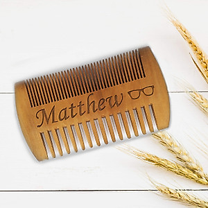 My Personal Memories Custom Engraved Wooden Beard and Mustache Comb - Personalized Grooming Wood Brush Gift with Dual Action Teeth for Men, Guys, and Him