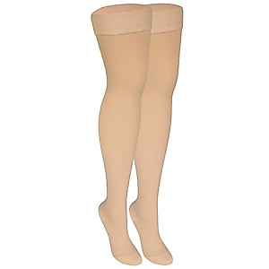 NuVein Medical Compression Stockings, 20-30 mmHg Support, Women & Men Thigh Length Hose, Closed Toe, Beige, Medium