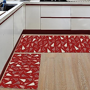 Libaoge Christmas Kitchen Rugs and Mats Set of 2 Xmas Tree Red Background Kitchen Sink Mat,Non-Slip Area Runner Rug,Washable Floor Mat for Home Dining Room Office 24"x35"+24"x71"
