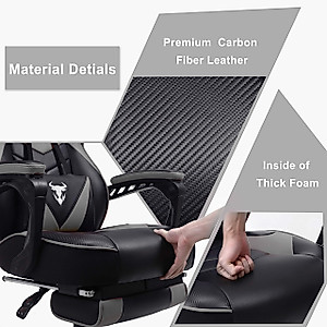 Zeanus Gaming Chairs for Adults Ergonomic Computer Chair with Footrest Gamer Chair with Massage Recliner PC Gaming Chair Home Office Desk Chair Big and Tall Racing Chair Lumbar Support Grey