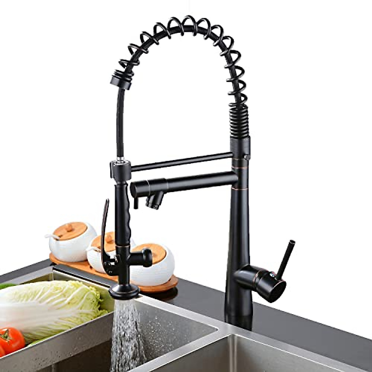 Kitchen Faucet Oil Rubbed Bronze, Beelee Industrial Kitchen Sink Faucet Commercial Faucet ，High Arc Pre-Rinse Kitchen Faucet with Pull Down Spring Spout and Pot Filler