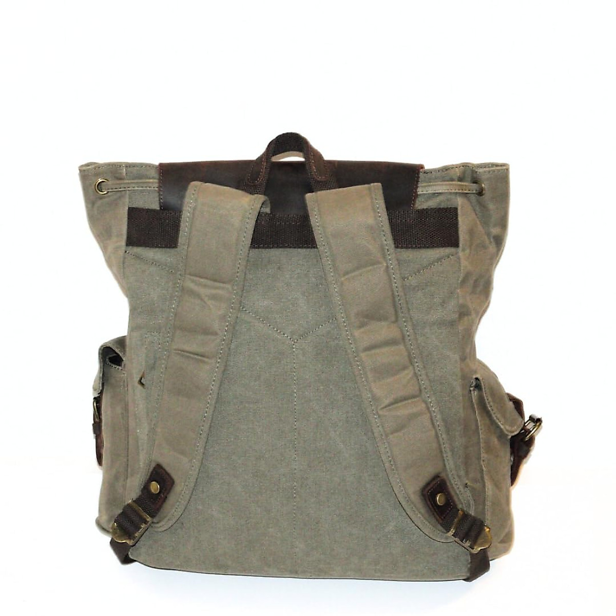 Peraware SAGE Genuine Leather Green Military Backpack Casual Daypack Backpacks Rucksack - Mens Backpack for Travel - Canvas Leather Backpack for Women Men Luggage Laptop Backpack for Men.