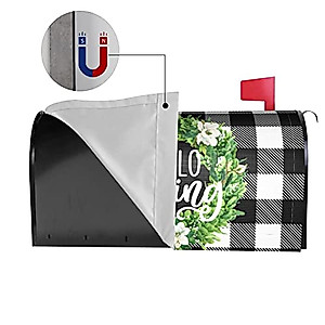 Hello Spring Buffalo Plaid Decor Mailbox Cover Magnetic Magnolia Mailbox Wraps Boxwood Wreath Post Letter Box Cover Home Garden Outdoor Decorations Standard Size 18" X 21"