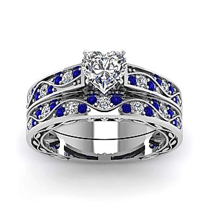 Ringcrown Bridal Sets White Gold Plated Womens Wedding Ring Sets Heart cut Cz Engagement Ring Sets