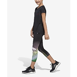 adidas Girls' AEROREADY Innovation Graphic 7/8" Tights, Black with Multicolor, 6