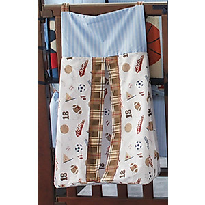 CribMATE 4 PCs Blue Sports Themed Nursery Crib Bedding Set Baby Boy 1 Quilt 1 Fitted Sheet 1 Diaper Organizer 1 Changing Pad Sheet Cot Bedding Set, Blue , Red , Brown , White, 28 X 52