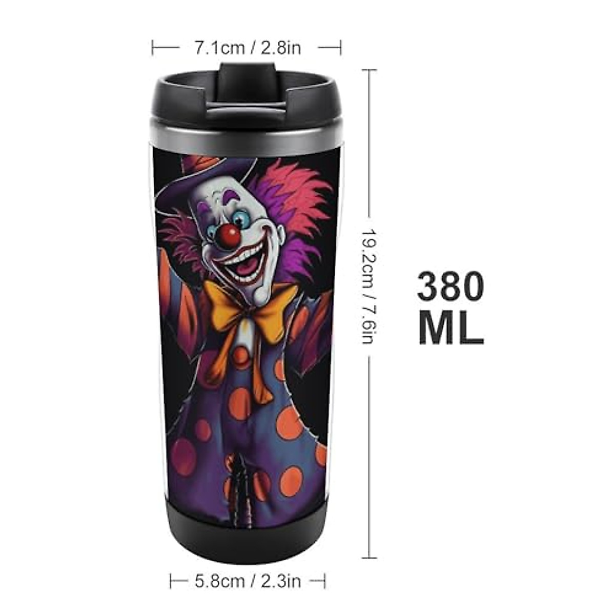 RTFGHJS 13oz Vacuum Insulated Stainless Steel Tumbler with Leakproof Lid Cute Cartoon Clown 304 Stainless Steel Travel Mug Wide Mouth Coffee Cup for Hot & Cold Drinks (380ml)