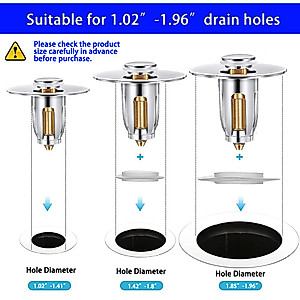 Ygapuzi Universal Bathroom Sink Stopper,Anti Clogging Pop-Up Drain Strainer with Filter Basket Sink Plug Accessories Replacement Fit for Inner Diameter 1.02-1.96 Inch Drain Holes