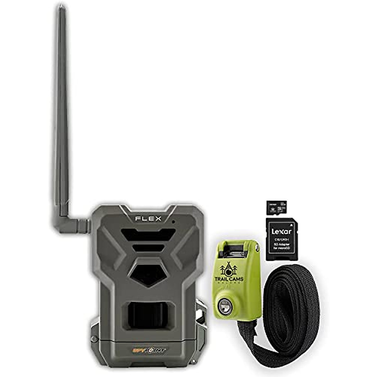 SPYPOINT Flex Dual-Sim Cellular Trail Camera 33MP Photos 1080p Videos with Sound and On-Demand Photo/Video Requests - GPS Enabled Freedom Bundle with Lexar 32GB Micro SD Card (1 PK)