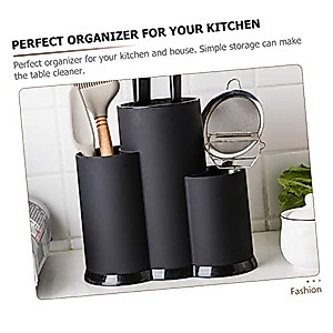 Unomor Knife Storage Kitchen Utensil Organizer Cutter Holder Countertop Block Silverware Drying Rack Chopstick Organizer Multi-function Cutter Storage Holder Makeup Brush Holders Pp Black