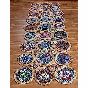 CASAVANI Scalloped Chindi Cotton Area Rug - Geometric Beige & Multicolor Hand Woven Braided Rug Best Uses for Living Room, Bedroom, Kithchen, 2.6x4 2.6x8 (C123, 4x6)