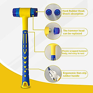 Rubber Mallet Hammer,KAIHAOWIN 30mm Rubber Mallet Rubber Hammer Small Rubber Mallet Double-Faced Soft Hammer with Ergonomic Shaped Anti-Shock/Slip Handle for Jewelry Leather Crafts Woodworking Camping
