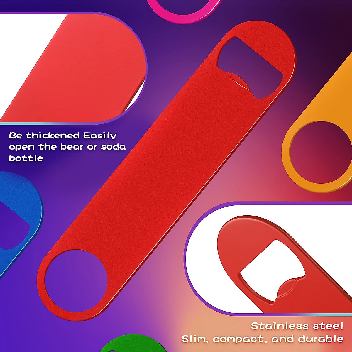 Set of 24 Stainless Steel Flat Beer Bottle Opener Bulk Funny Bartender Bar Keys Heavy Duty 7 Inches Beer Openers for Men Women Kitchen Restaurant Party Supplies, Orange, Pink, Red, Blue, Green, Black