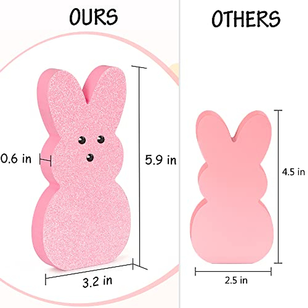 Easter Decor, 3 Pcs Glittery Easter Wooden Signs for Tiered Tray/Mantel/Table Decorations, Style of Peeps with 3D Eyes