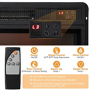 Tangkula Fireplace TV Stand for TVs Up to 65 Inch, Electric Fireplace TV Console w/Remote Control, Overheat Protection, 3-Level Adjustable Brightness, TV Entertainment Center w/23” Fireplace