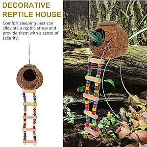 Ipetboom Toys Reptile Decor Terrarium Hideout House for Pet Hideout with Ladder Toy Bed for Pet Breeding Nest Hanging Hideout Nest with Ladder Sleeping Nest Coconut Wooden Parrot Supplies