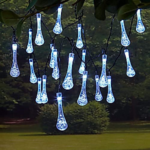 JMEXSUSS 2 Pack Solar Water Drop String Lights, Total 41.6FT 60 LED Solar Powered String Lights Outdoor Waterproof, 8 Modes White Solar Teardrop Lights for Gardens Patio Yard Party Holiday Decor