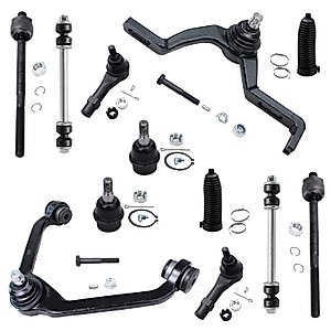 Detroit Axle - Front End 12pc Suspension Kit for Ford Explorer Ranger Mercury Mountaineer Mazda B2500 B3000 B4000, 2 Upper Control Arms 2 Lower Ball Joints 4 Tie Rods 2 Sway Bars 2 Boots Replacement