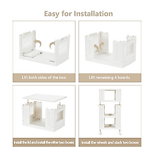 Bagnizer 76qt Plastic Storage Container, No Door 3 Tier Stackable Folding Storage Bin with Lid, Collapsible Storage Box with Wheels for Bedroom, Living Room, Office, Off White, 16 x 10 x 29”