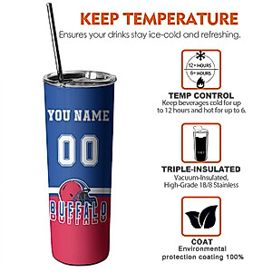 20oz Customs stainless steel Insulated tumbler with Lid and Straws, Personalized football gifts for fans, Travel Cup Adds Your Name and Number